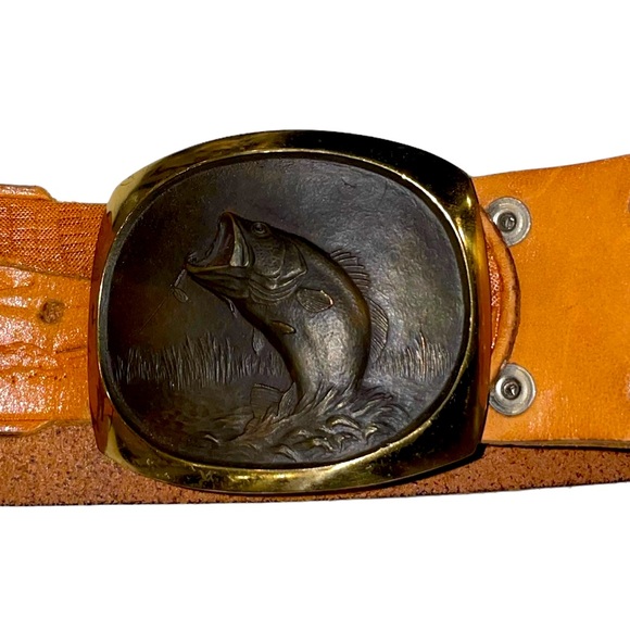 Vintage | Accessories | Groovy Vintage Brass Belt Buckle Bass Fishing ...